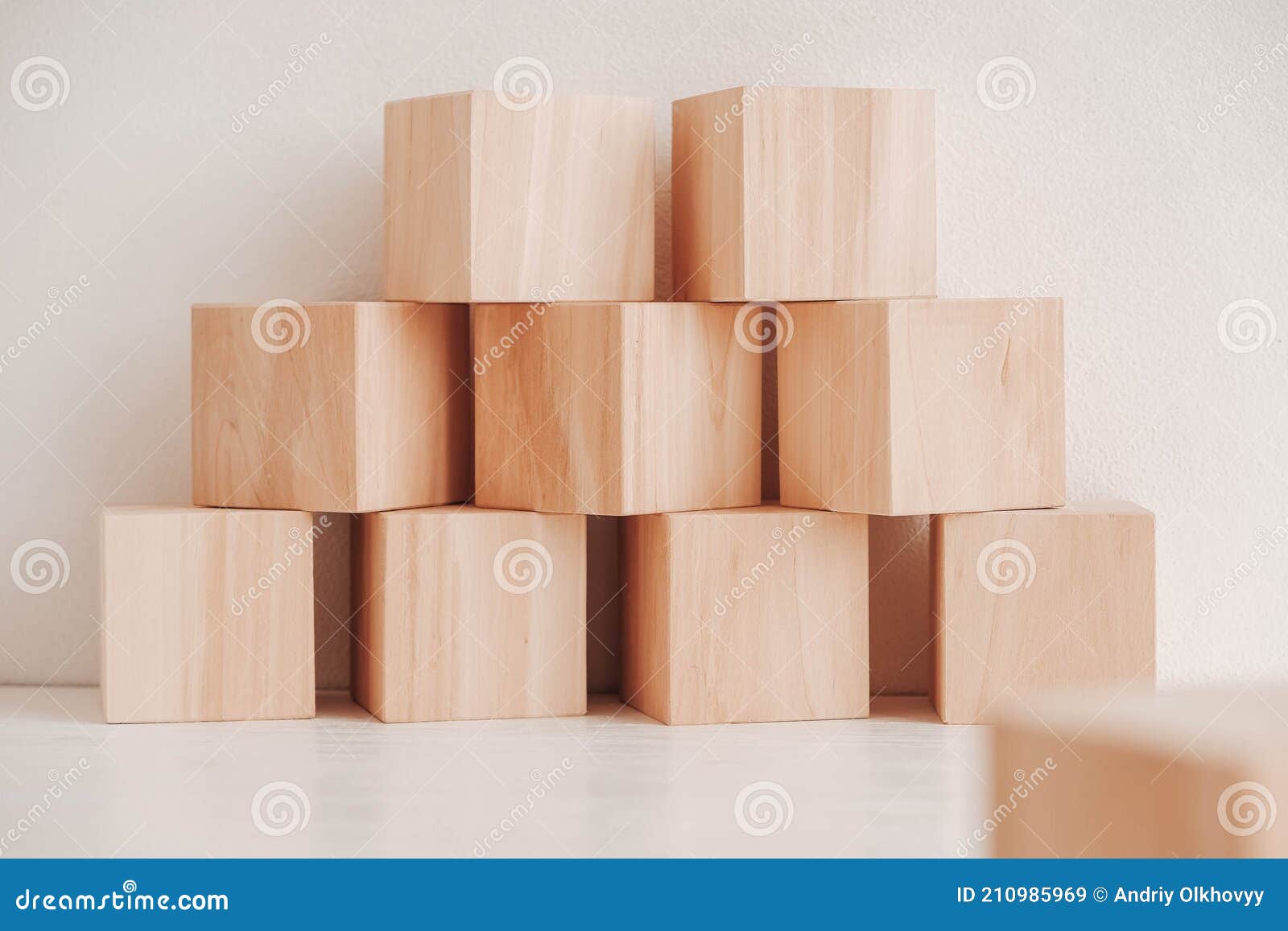 Stack Wooden Blocks from Natural Wood on a White Background. Copy ...