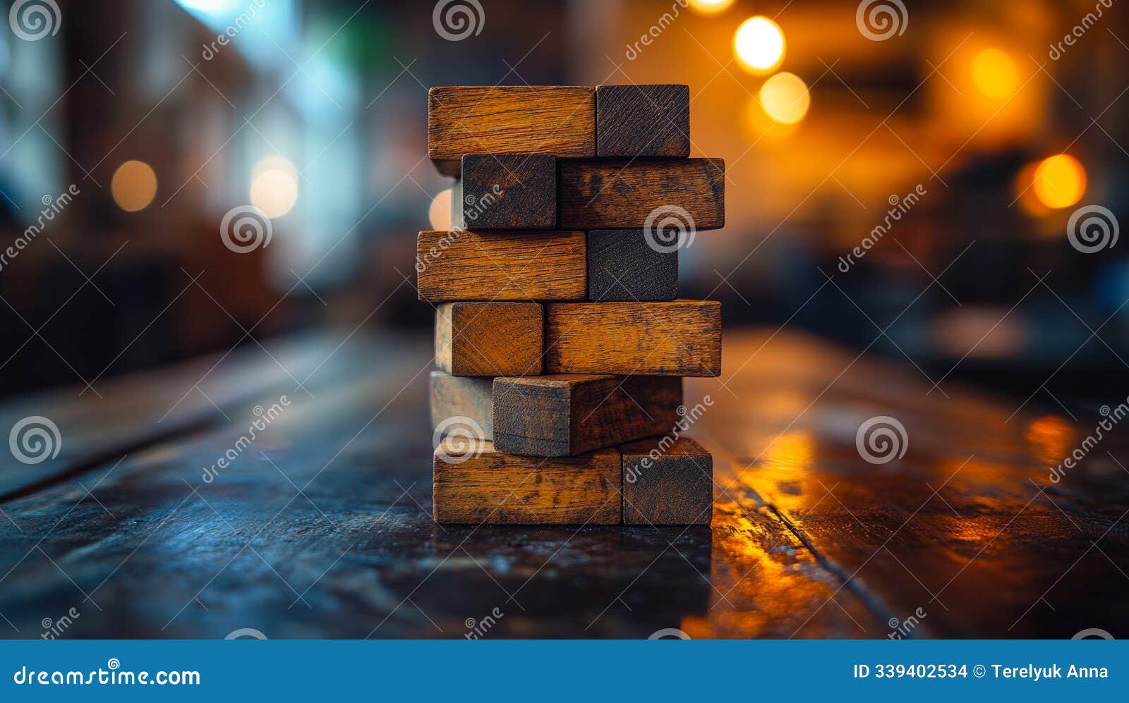 A Stack of Wooden Blocks on a Table Stock Photo - Image of brick ...