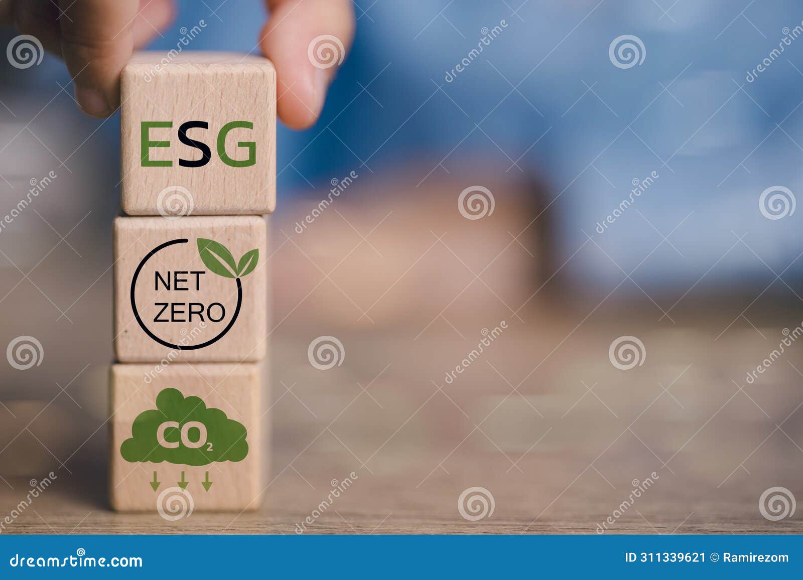 A Stack of Wooden Blocks with the Words ESG, Net Zero, and CO2 on Them Stock Image - Image of ...