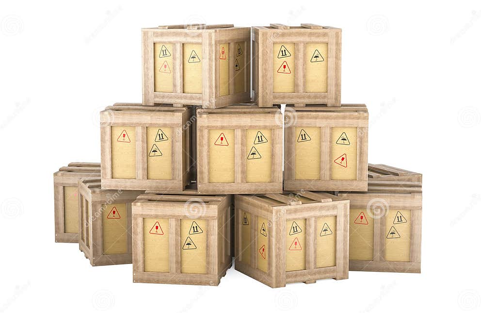 Stack of Wooden Boxes, Crates or Parcels. 3d Rendering Stock ...