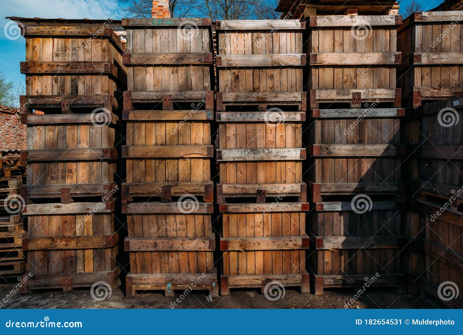 Stack of Wooden Boxes with Goods for Shipping Stock Image - Image of ...