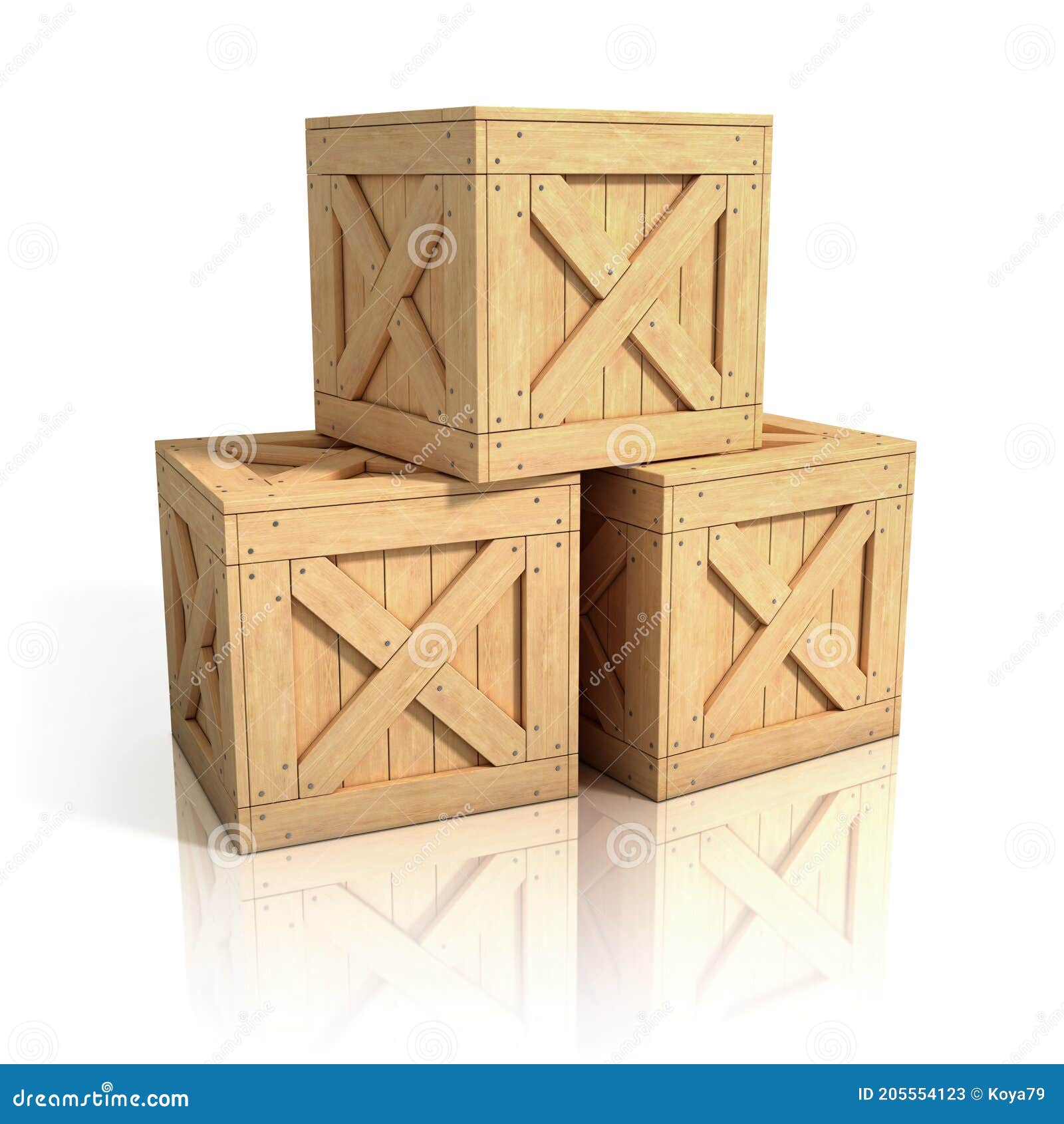 Stack of Wooden Crates, Cargo Boxes Isolated on White Background 3d ...