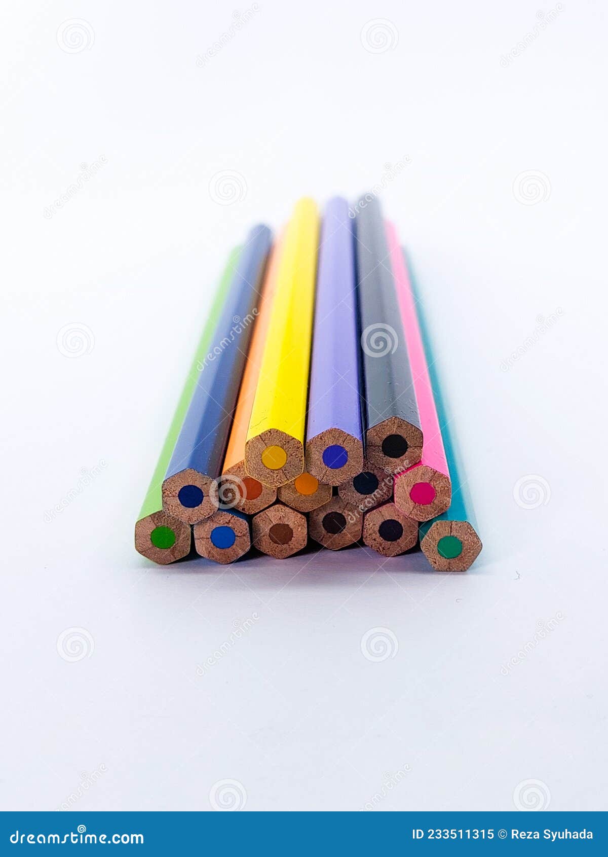 Stack of Wooden Multi Colored Pencils Showing the Back Part on White ...