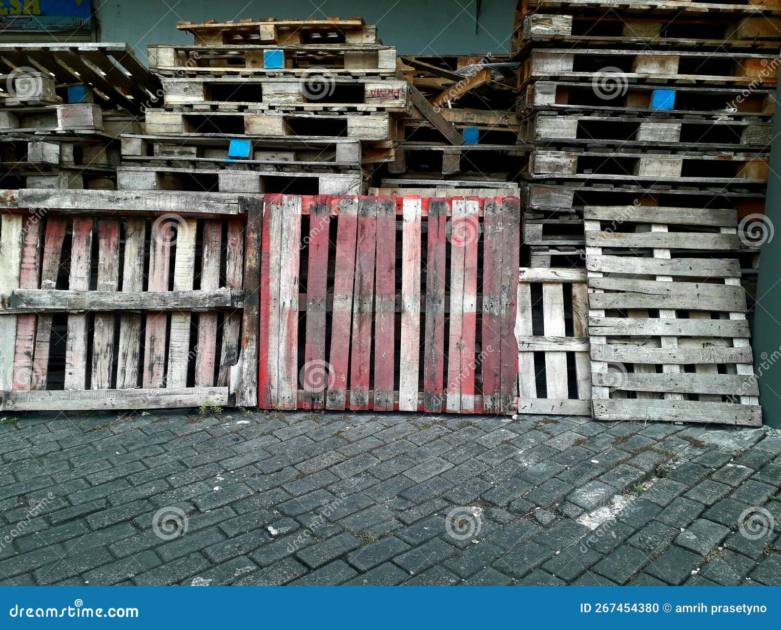Stack of Wooden Pallets in the Groceries Store Stock Photo - Image of ...