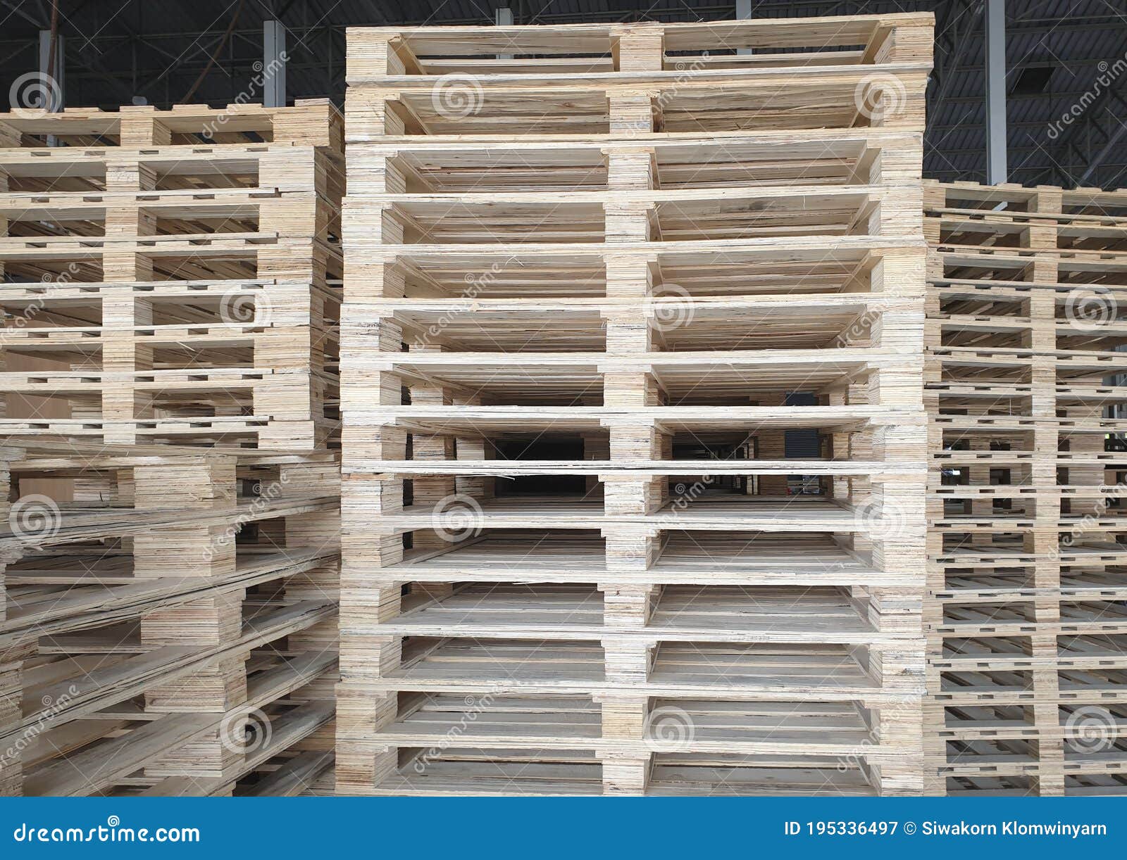 Stack of Wooden Pallets at Industrial Warehousing Stock Image - Image ...