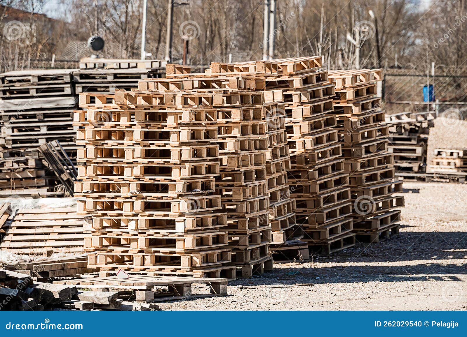 Stack of Wooden Pallets in Warehouse. Industrial Logistics and T Stock ...