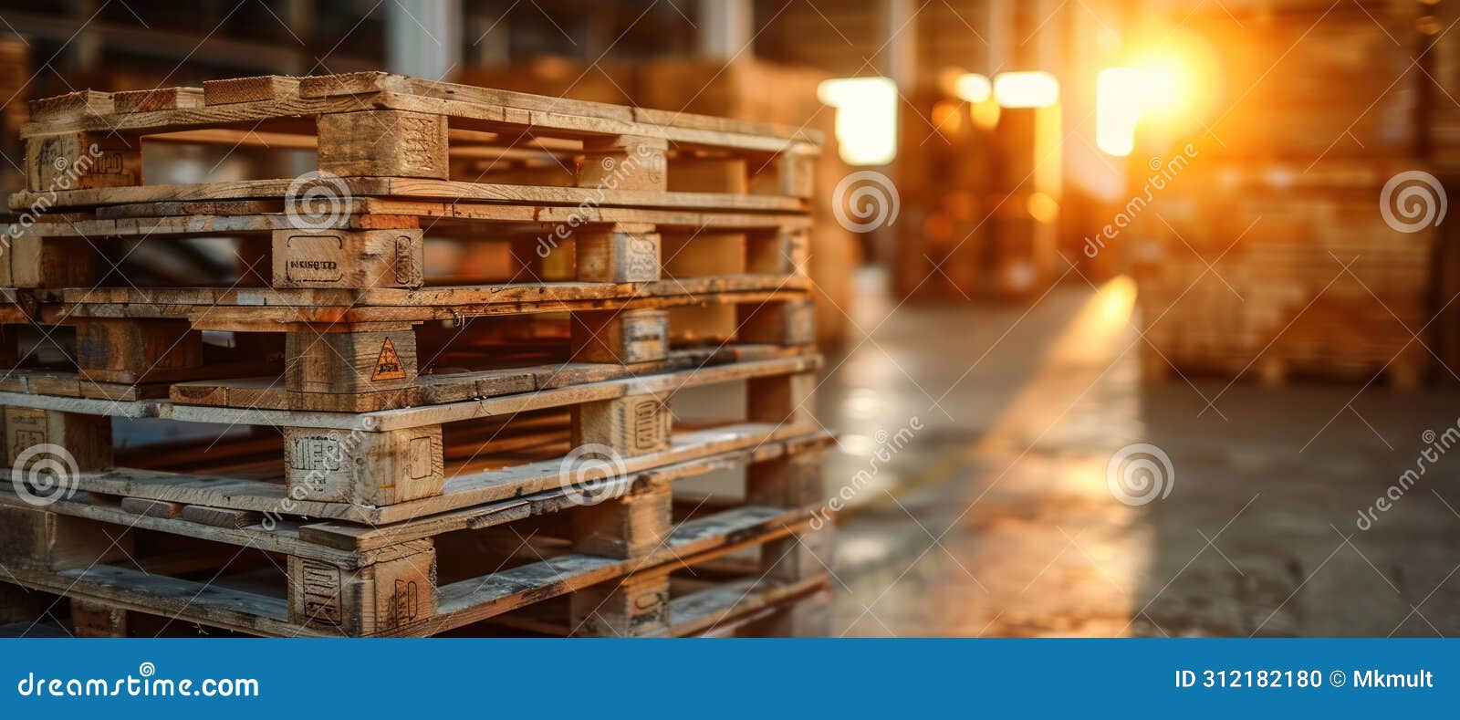 Stack of Wooden Pallets in Warehouse Stock Photo - Image of materials ...