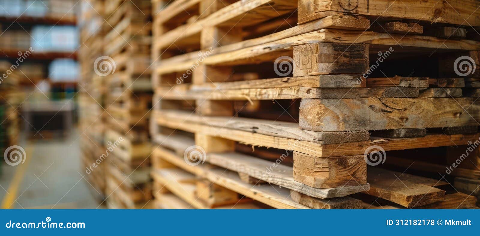 Stack of Wooden Pallets in Warehouse Stock Photo - Image of ...