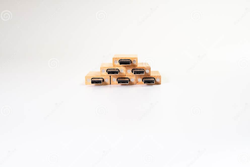 Stack of Wooden Pendrive Memory Usb Isolated on White Background Stock ...