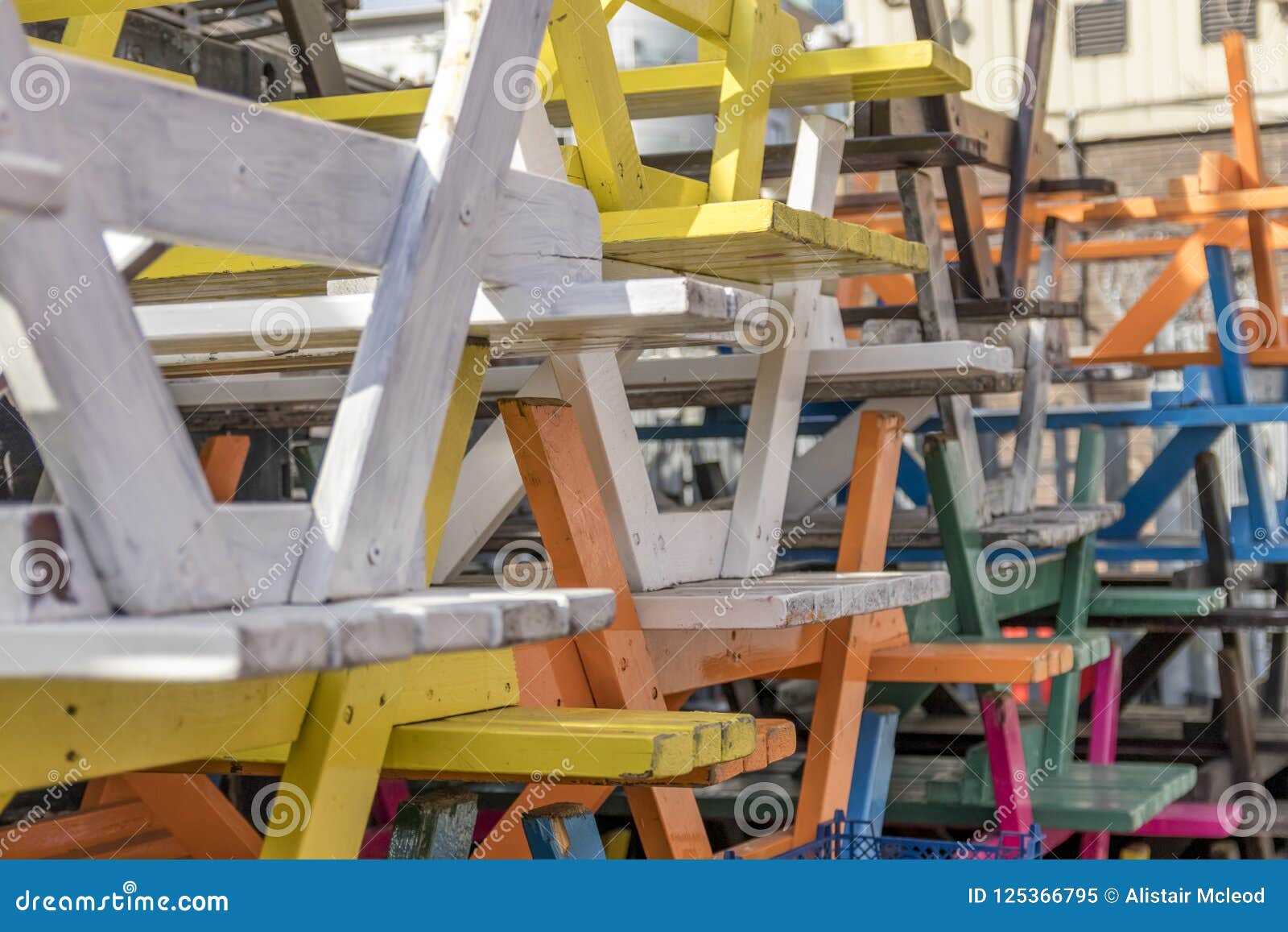 An Abstract Stack of Multi Coloured Wooden Tables Stock Image - Image ...