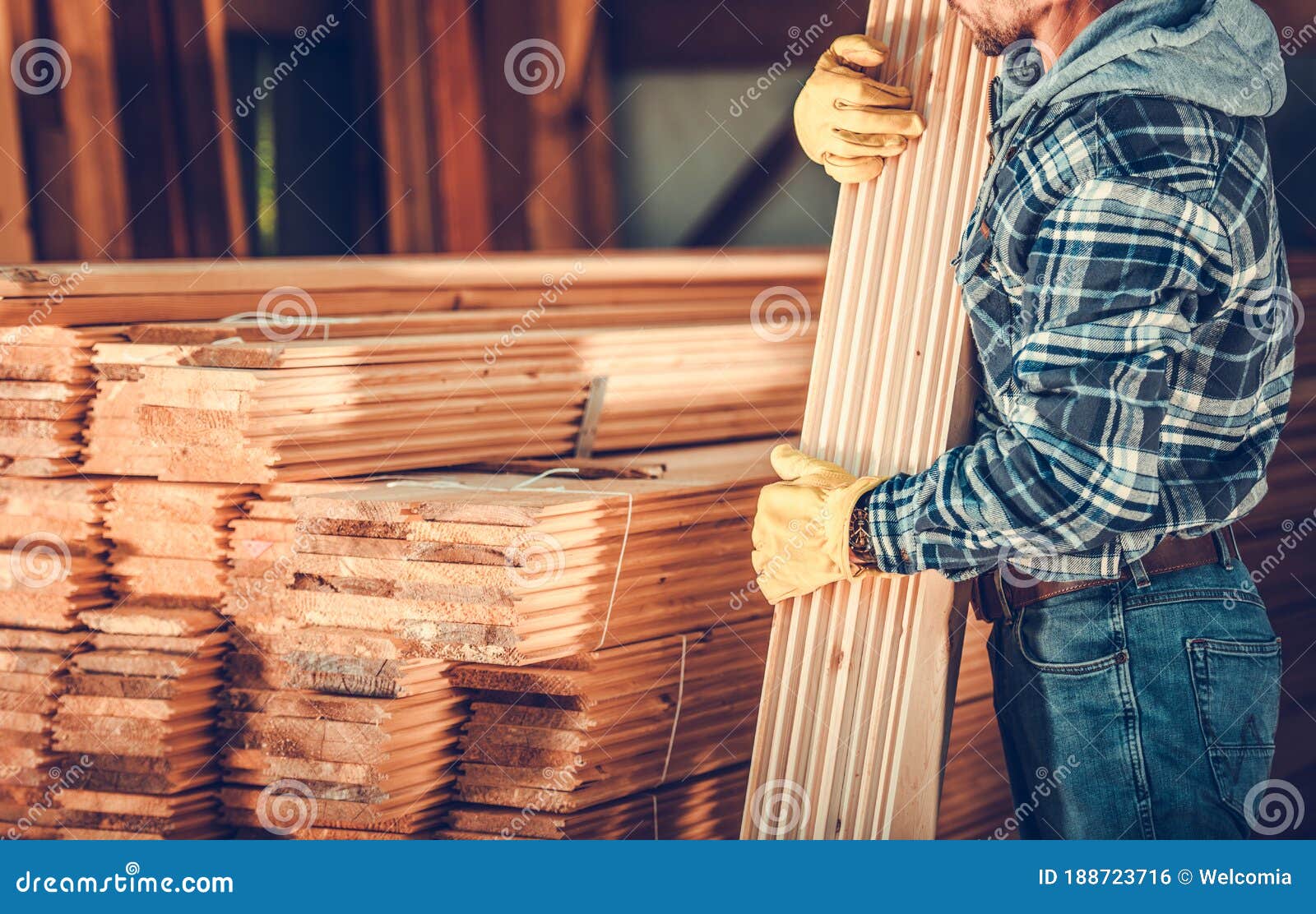 Stack of Wooden Planks at Lumber Store Stock Photo - Image of store ...