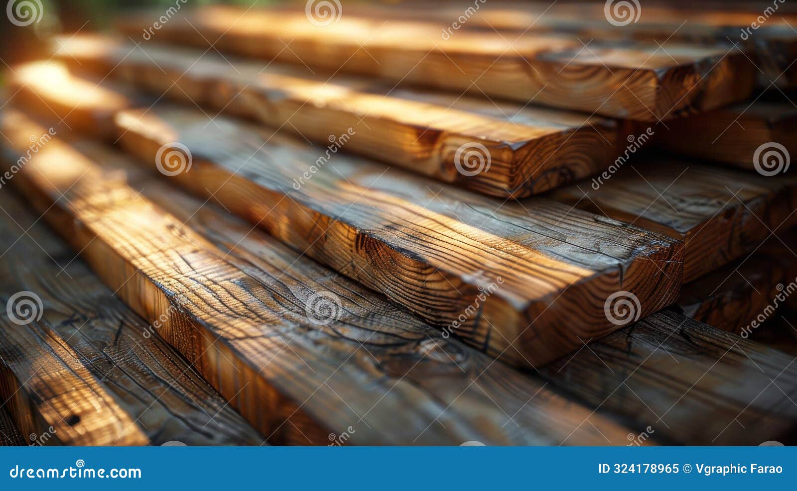 Stack of Wooden Planks with a Rustic Texture in Sunlight, Close-up Shot ...
