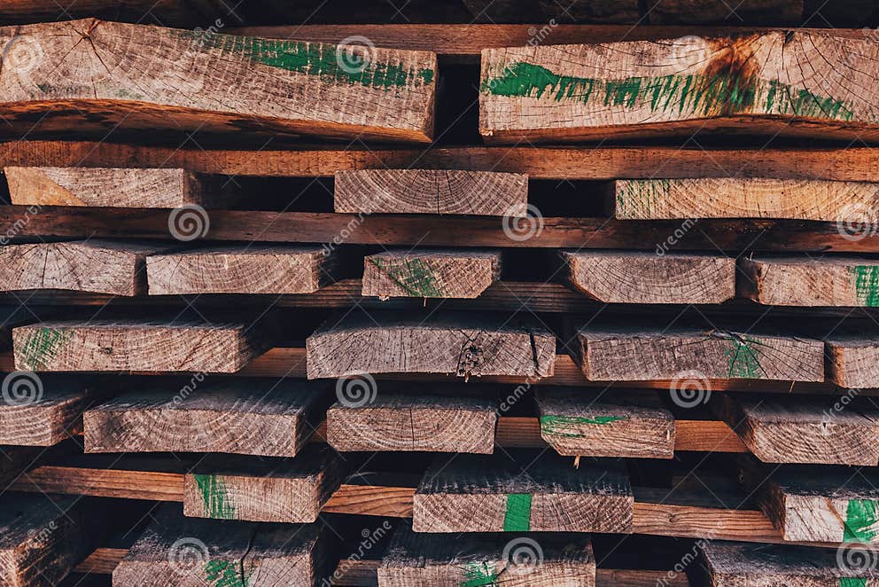 Stack of Wooden Planks Solid-sawn Timber Construction Material Stock ...