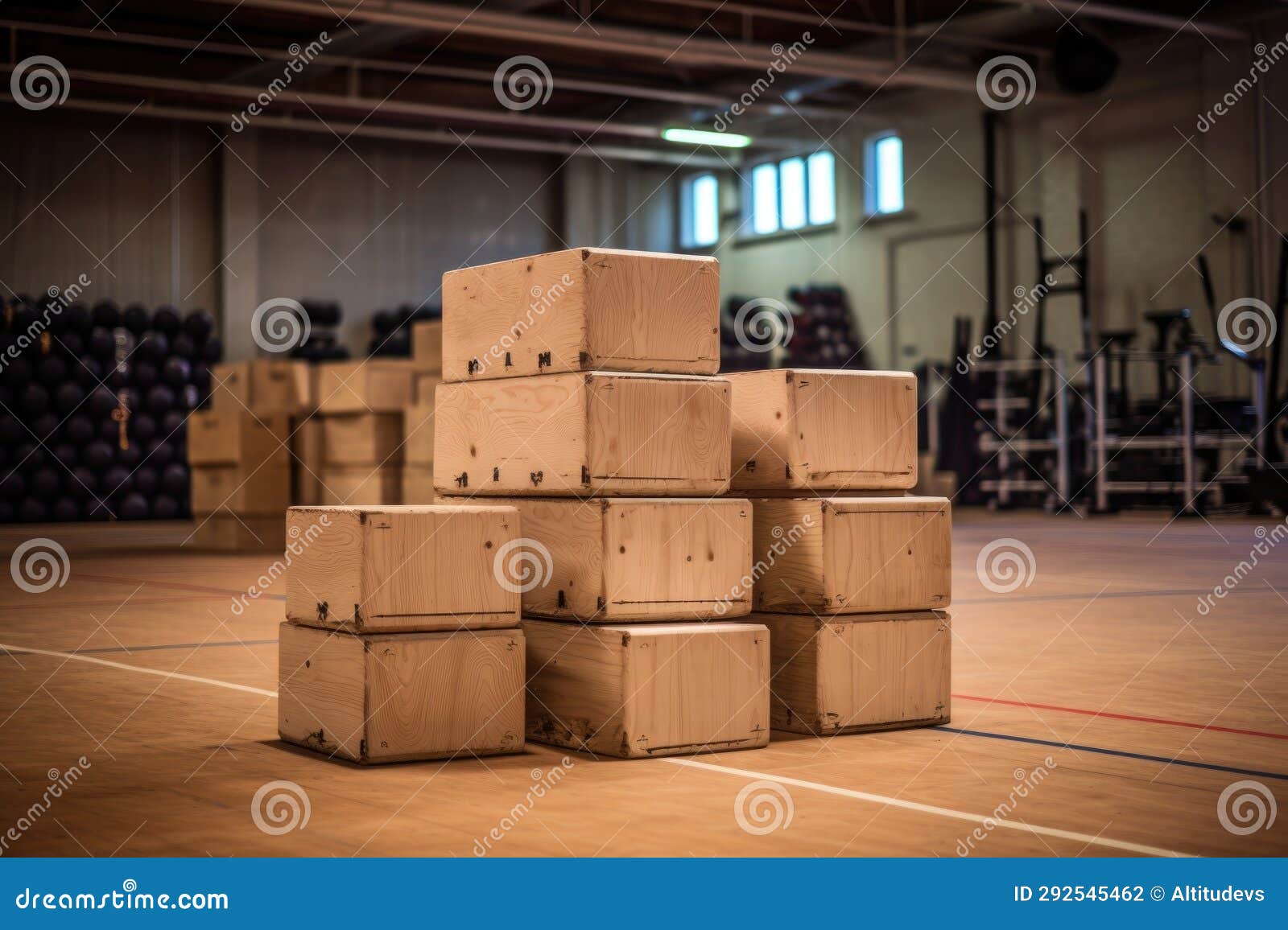 Stack of Wooden Plyometric Boxes in a Gym Stock Photo - Image of ...