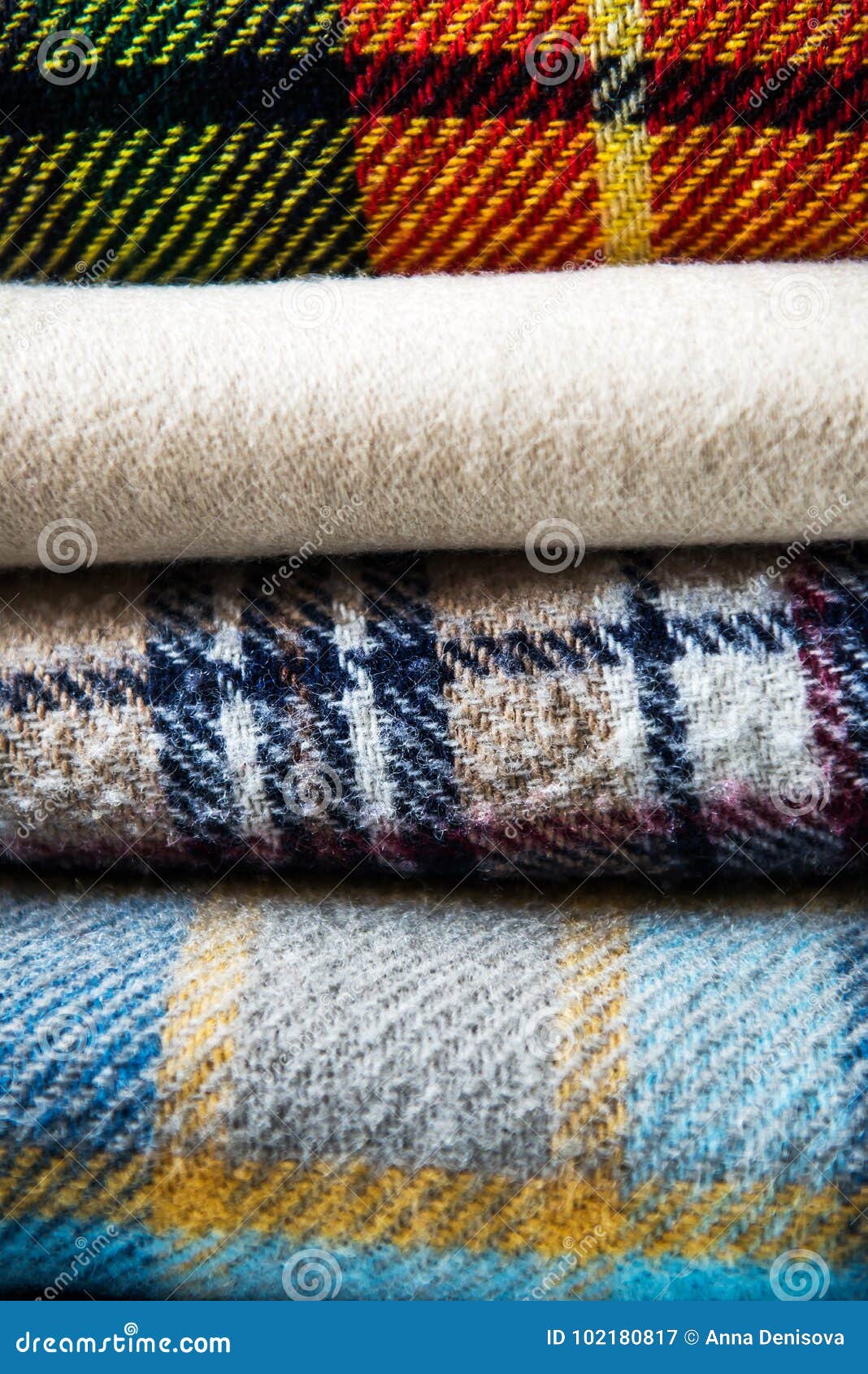 Stack of Woolen Checked Blankets Stock Image - Image of checkered ...