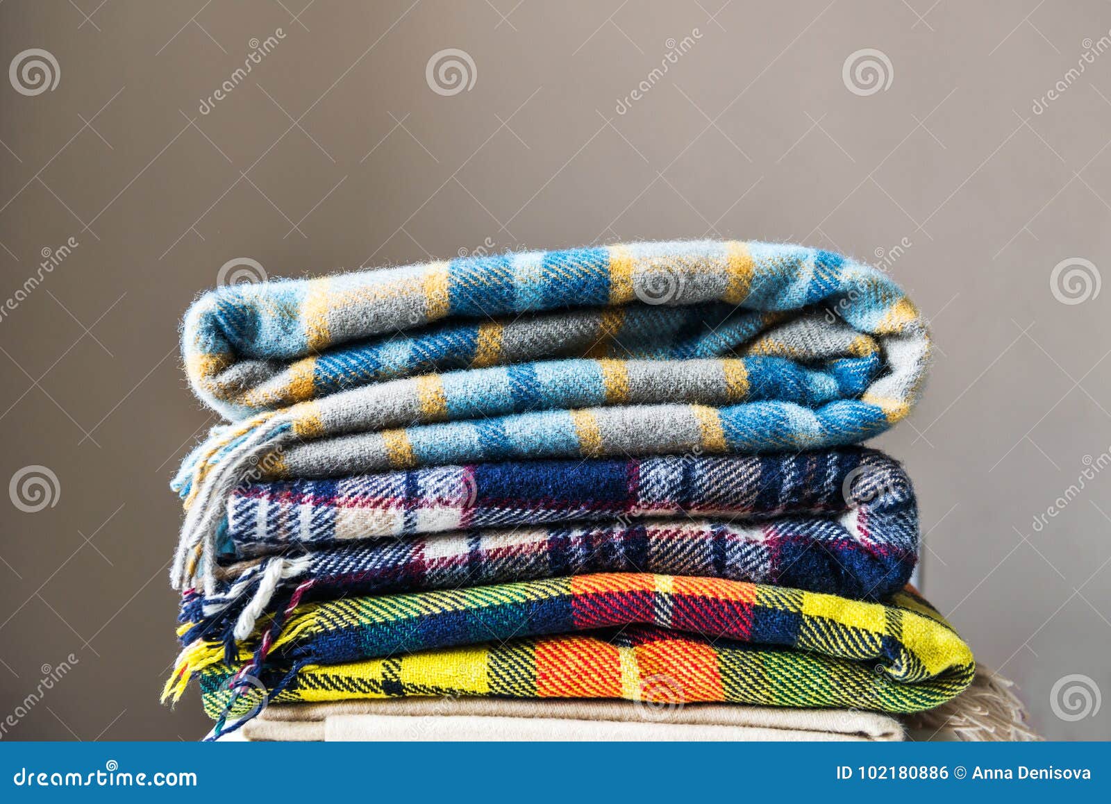 Stack of Woolen Checked Blankets Stock Photo - Image of color, cover ...
