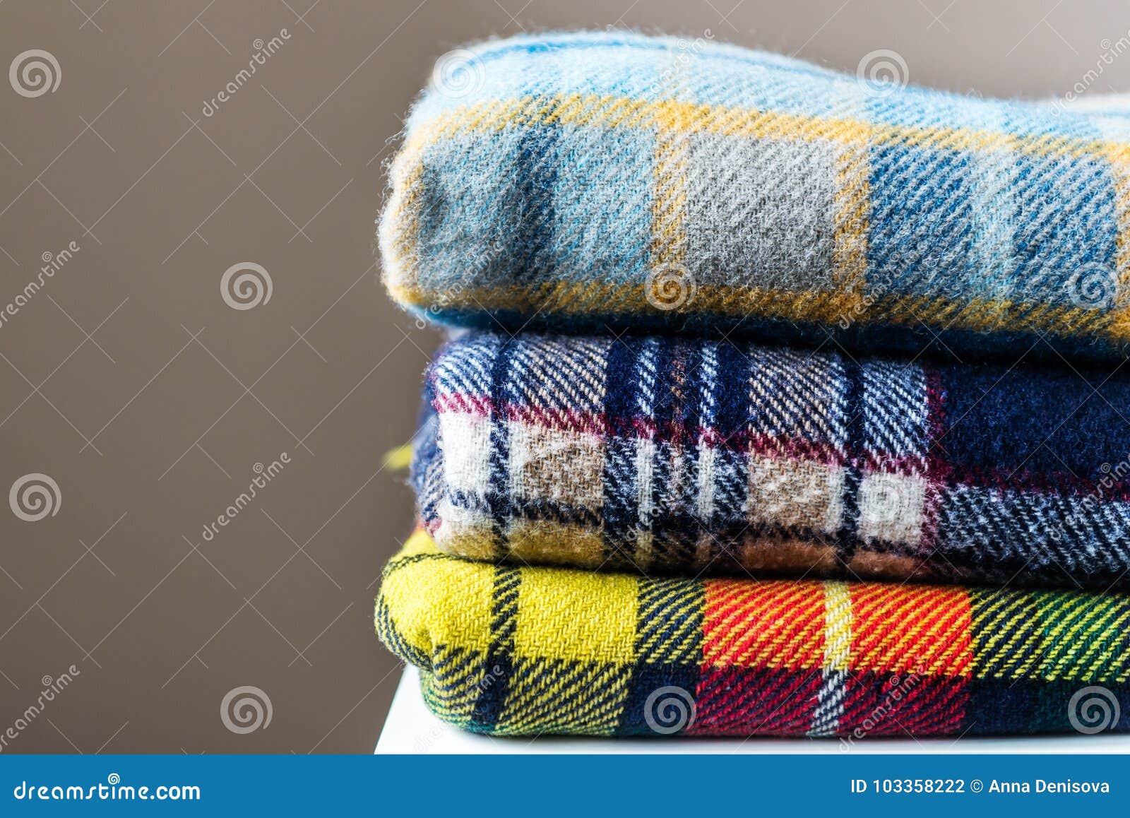 Stack of Woolen Checked Blankets Stock Photo - Image of folded, fluffy ...