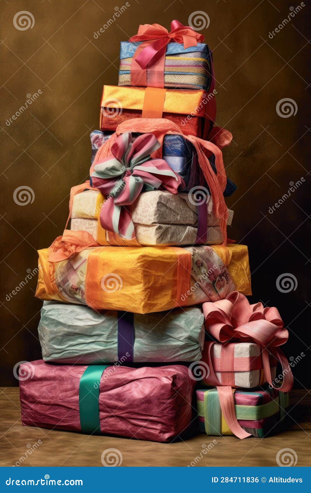 Stack of Wrapped Birthday Presents with Ribbons Stock Illustration ...