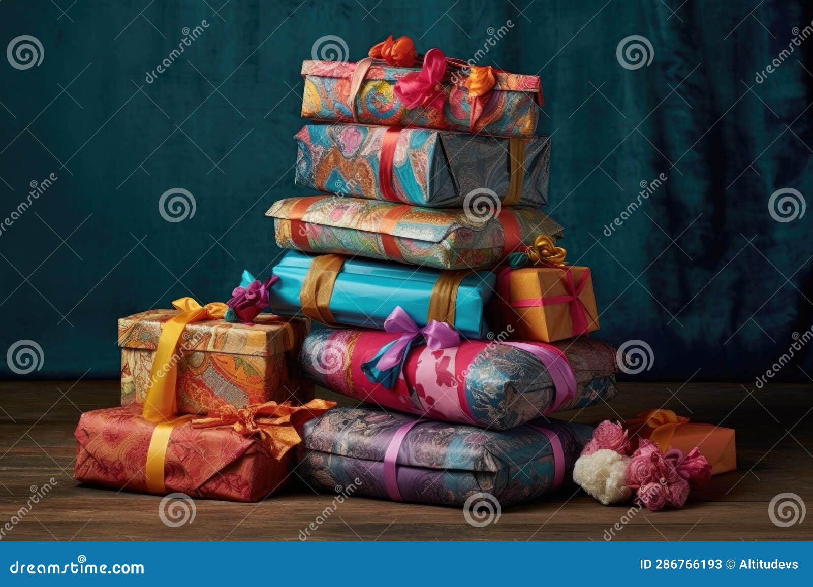 Stack of Wrapped Birthday Presents with Tags Stock Image - Image of ...