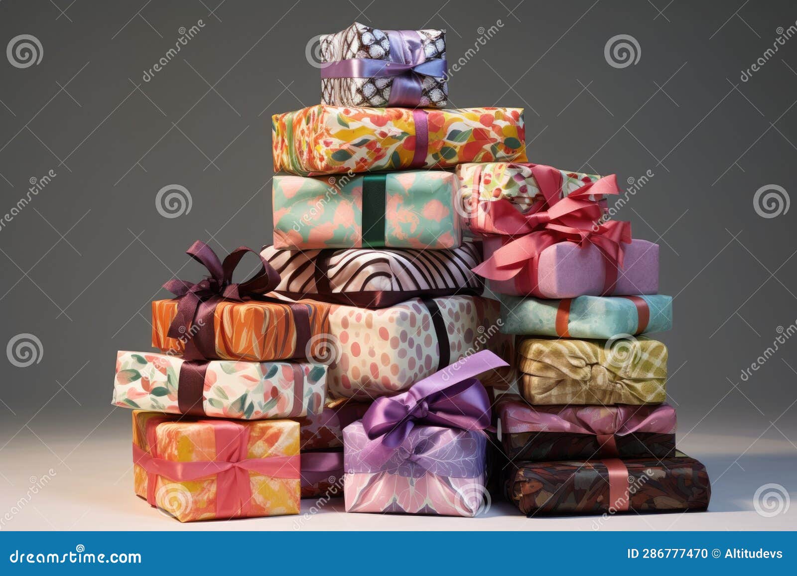Stack of Wrapped Gifts with Various Patterns Stock Illustration ...