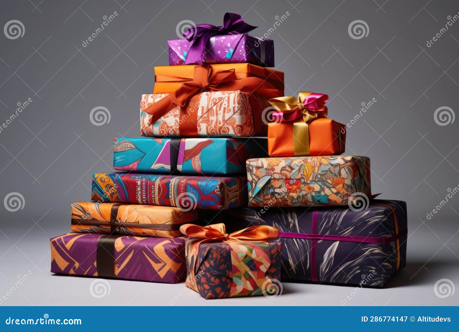 Stack of Wrapped Gifts with Various Patterns Stock Illustration ...