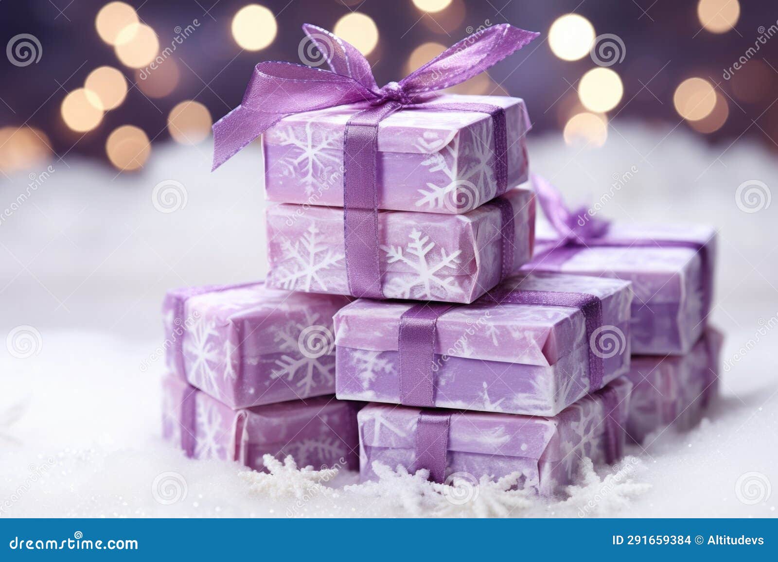 Stack of Wrapped Packages in Snowflake Wrapping Stock Photo - Image of ...