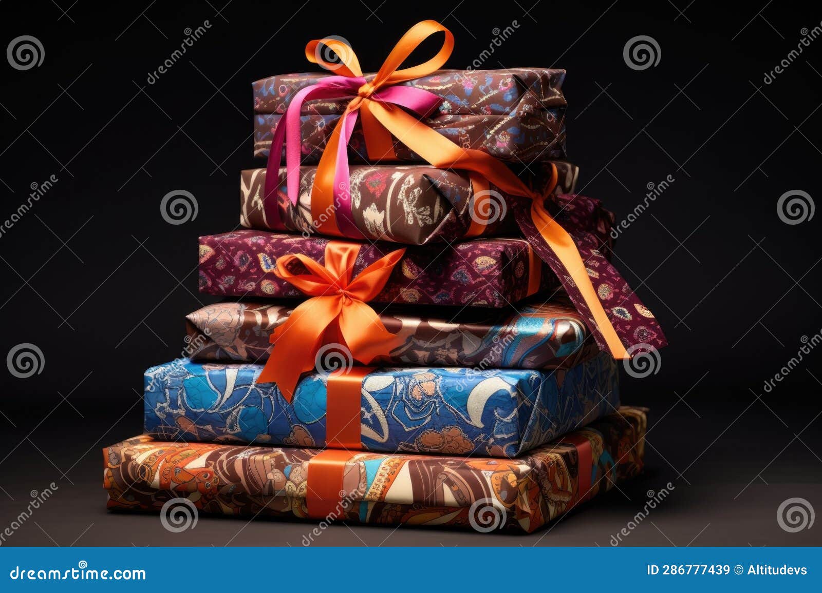 Stack of Wrapped Presents with Various Patterns Stock Illustration ...