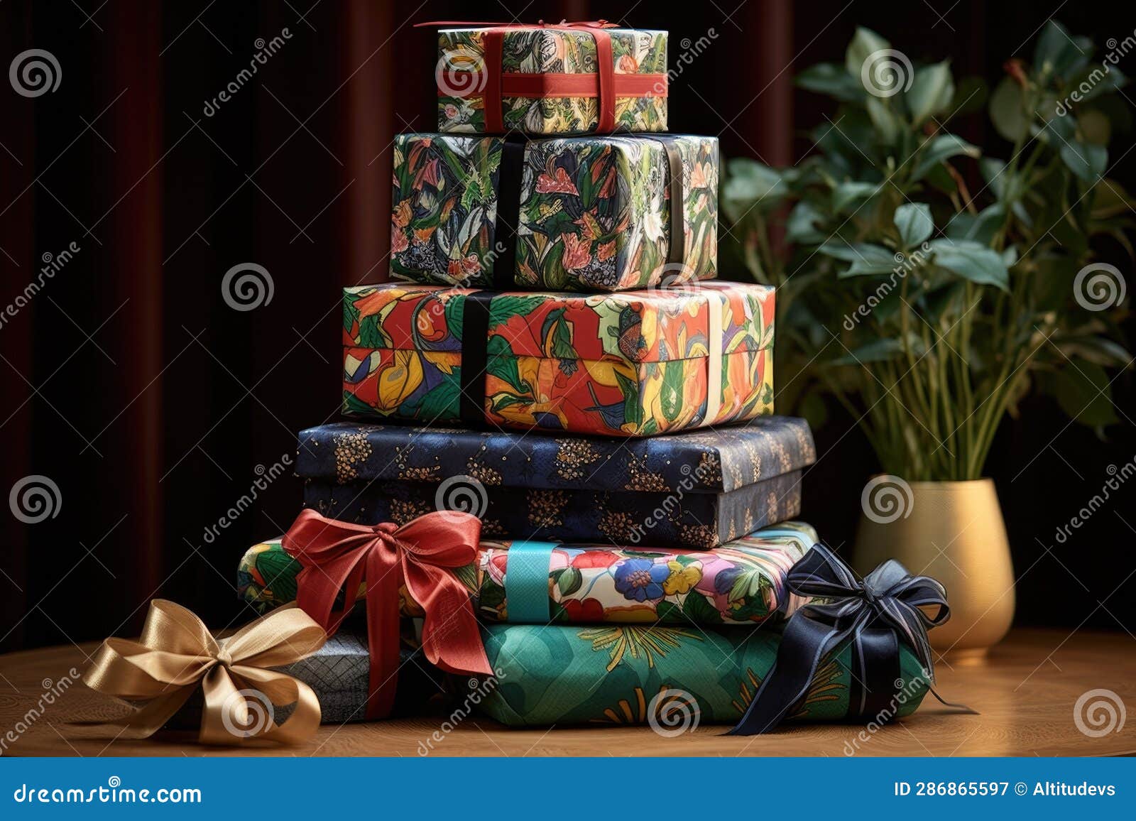 Stack of Wrapped Presents with Various Patterns Stock Illustration ...