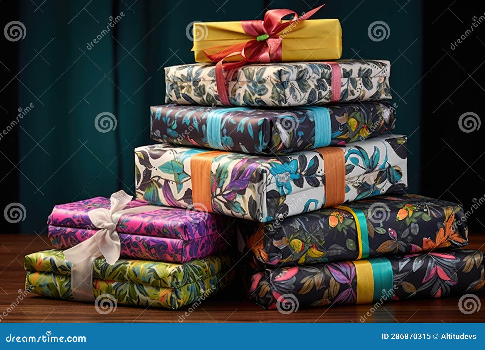 Stack of Wrapped Presents with Various Patterns Stock Illustration ...