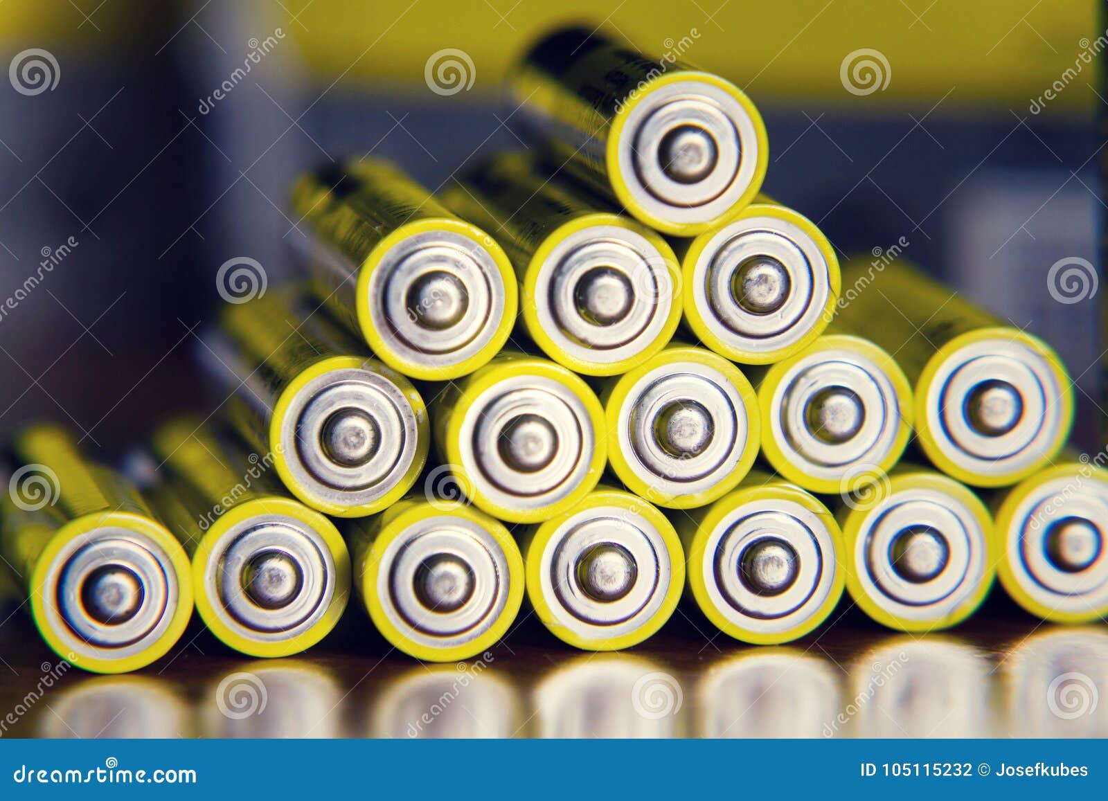 Stack of Yellow AA Batteries Close Up Abstract Color Background Stock ...