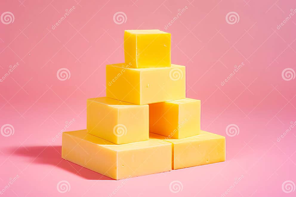 Stack of Yellow Blocks of Cheese on Pink Background. Generative AI ...