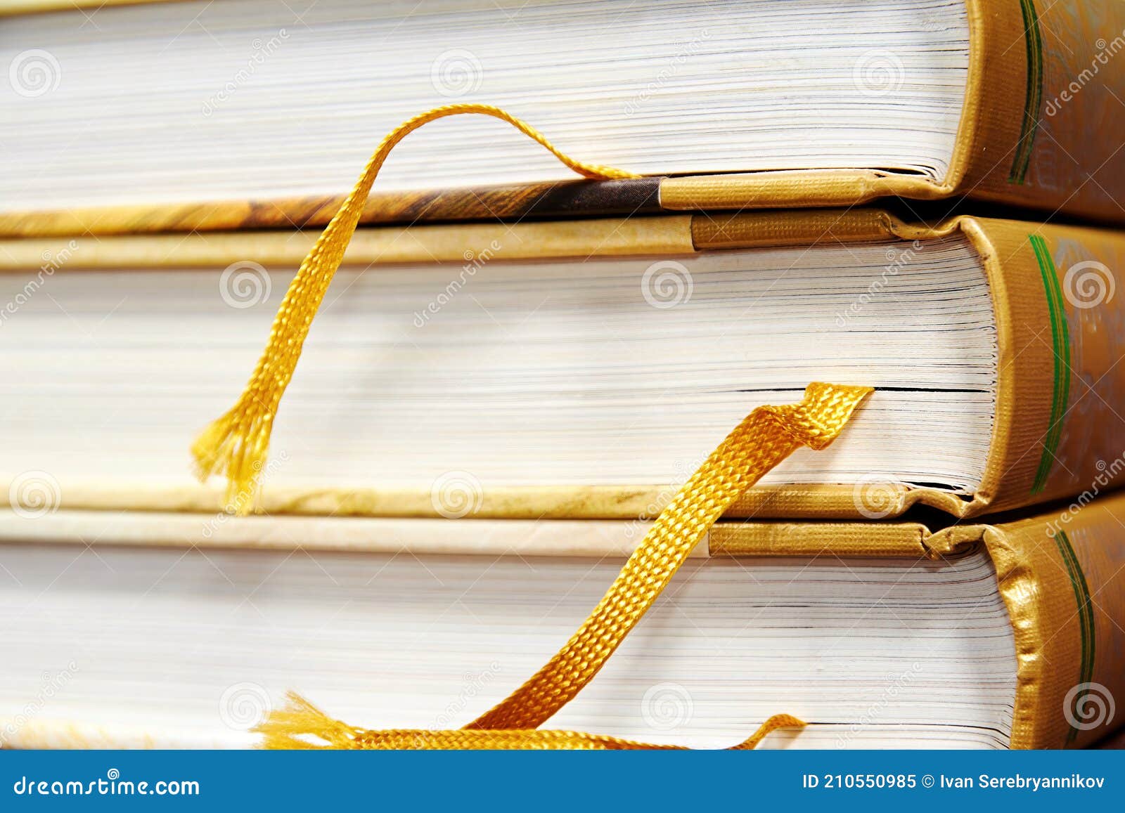 Stack of Yellow Books with Bookmarks and Hardcover Stock Image - Image ...