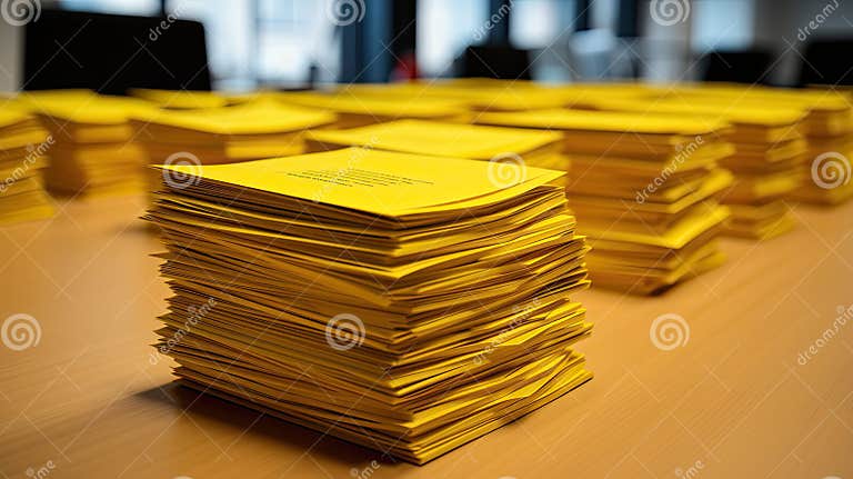 Stack yellow flyers stock illustration. Illustration of background ...
