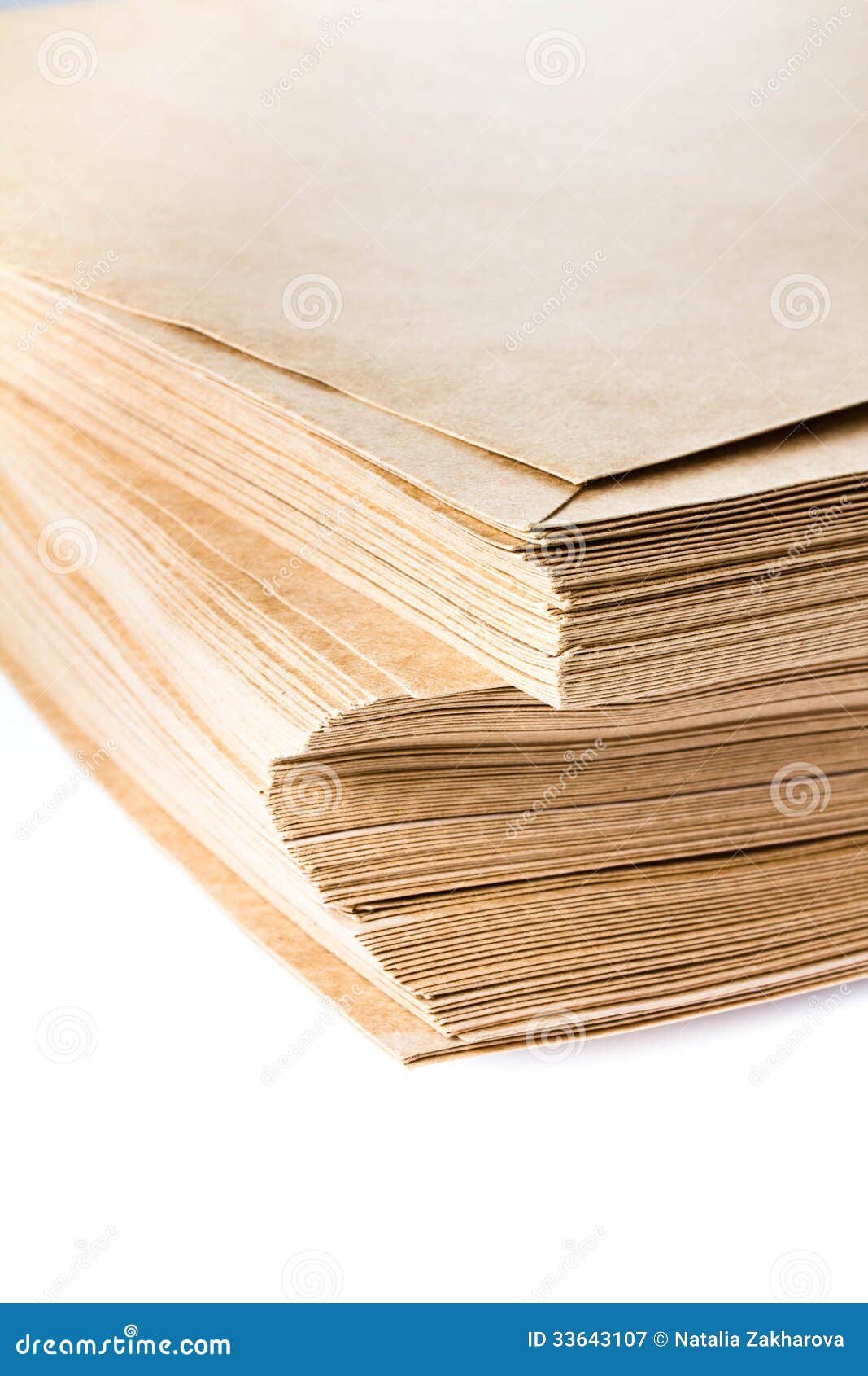 Stack of Yellow Recycled Paper Envelopes Isolated on White Background ...