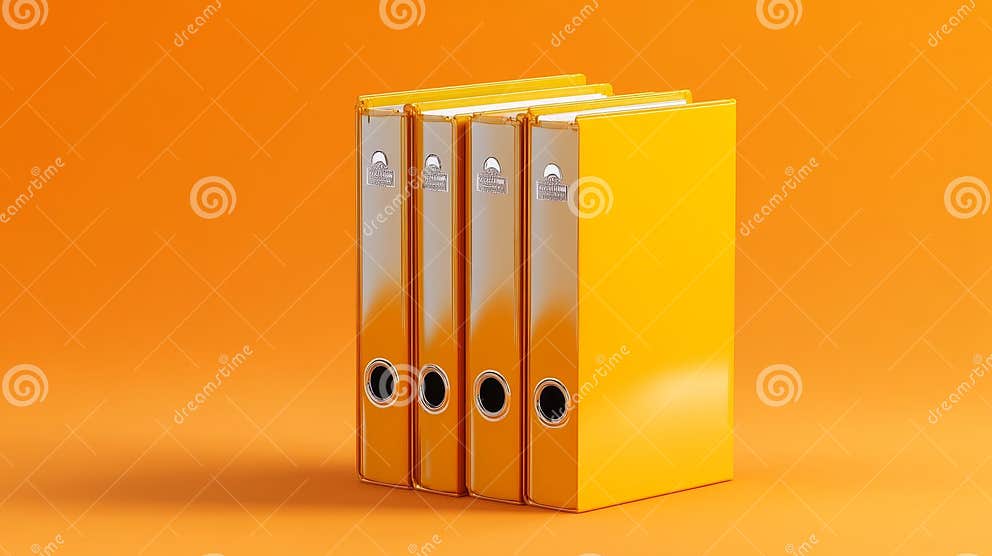 Stack of Yellow Ring Binders Isolated on an Orange Background Perfect ...