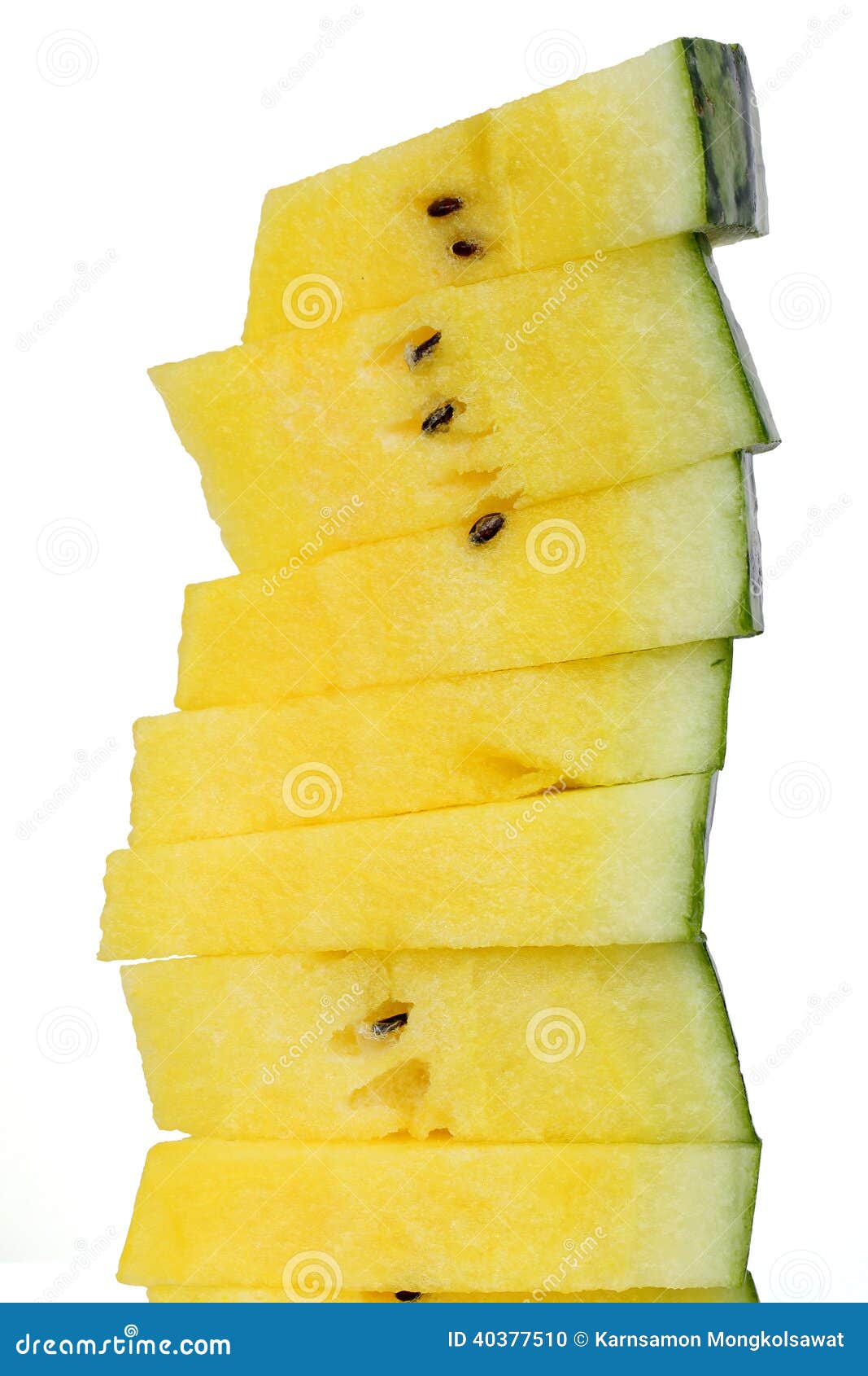 Stack of Yellow Watermelon Slices on White Isolated Stock Photo - Image of background, flesh ...