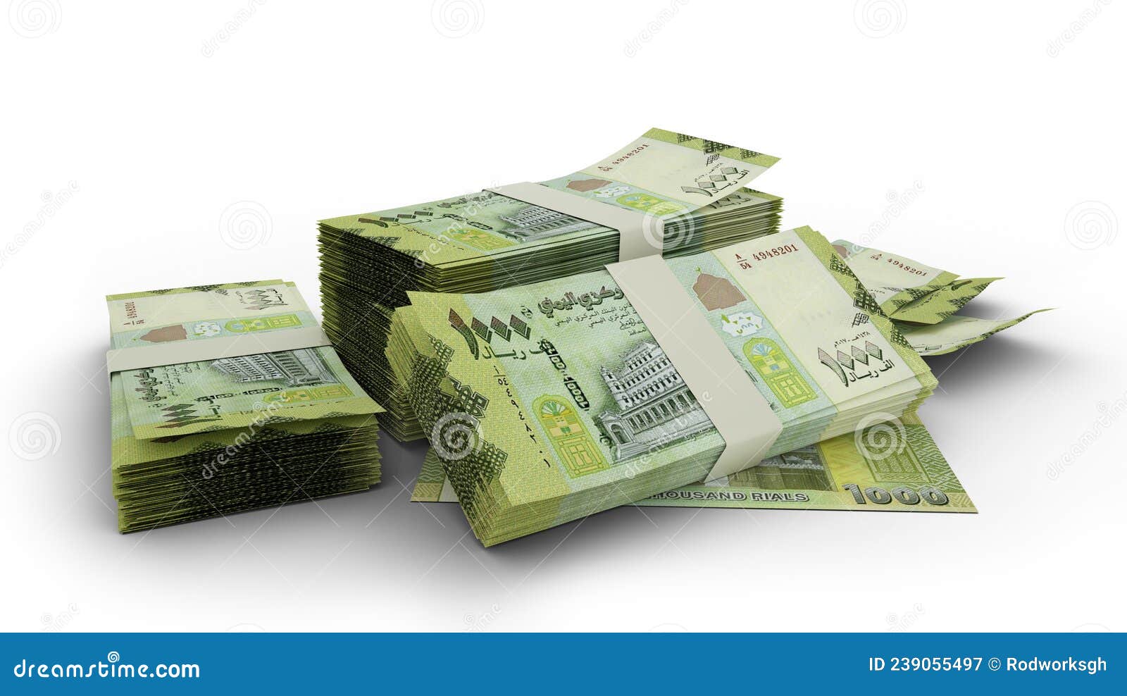 Stack of Yemeni Rial Notes Isolated on White Background Stock ...