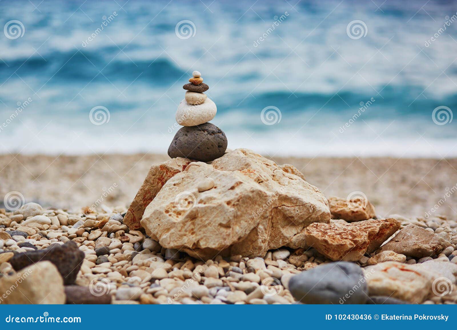Stack of Stones on the Beach Stock Photo - Image of ocean, meditation ...