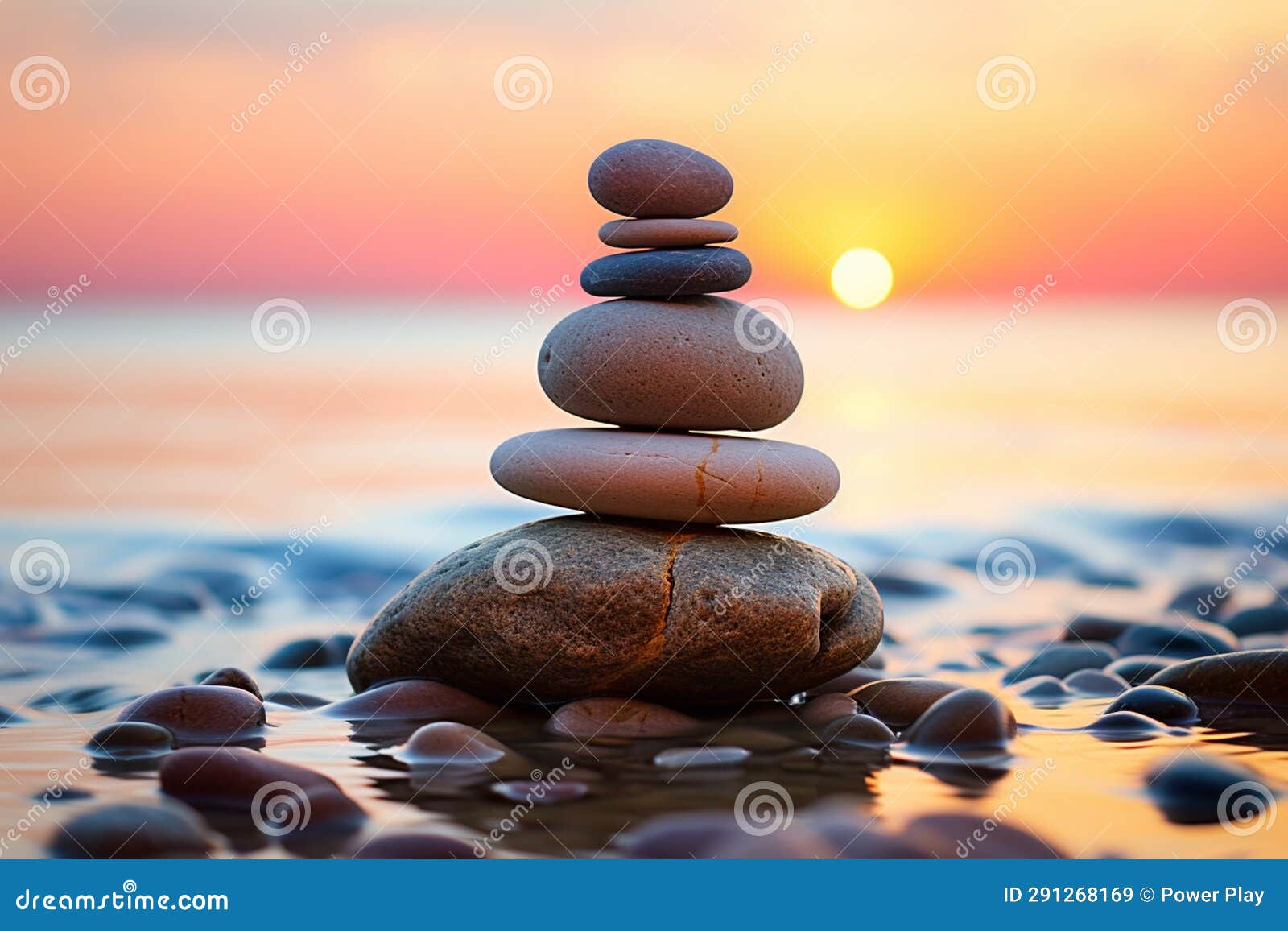 Stack of Zen Stones on the Beach at Sunset. Zen Concept Stock Image ...