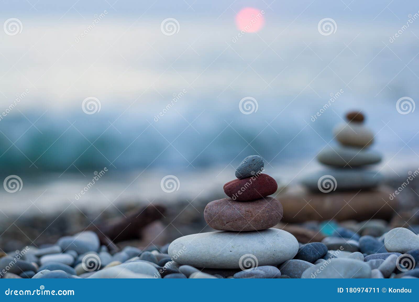 Stack of Zen Stones on Pebble Beach Stock Image - Image of symbol ...