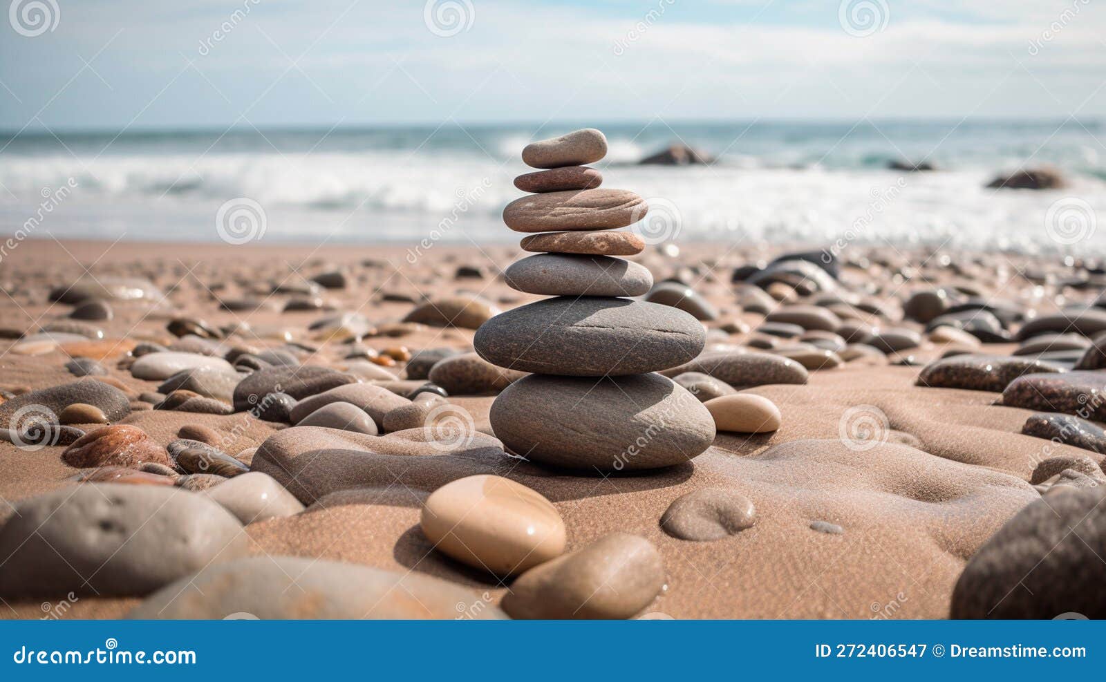 Stack Zen Stones on Pebble Beach. Generative AI Stock Illustration ...