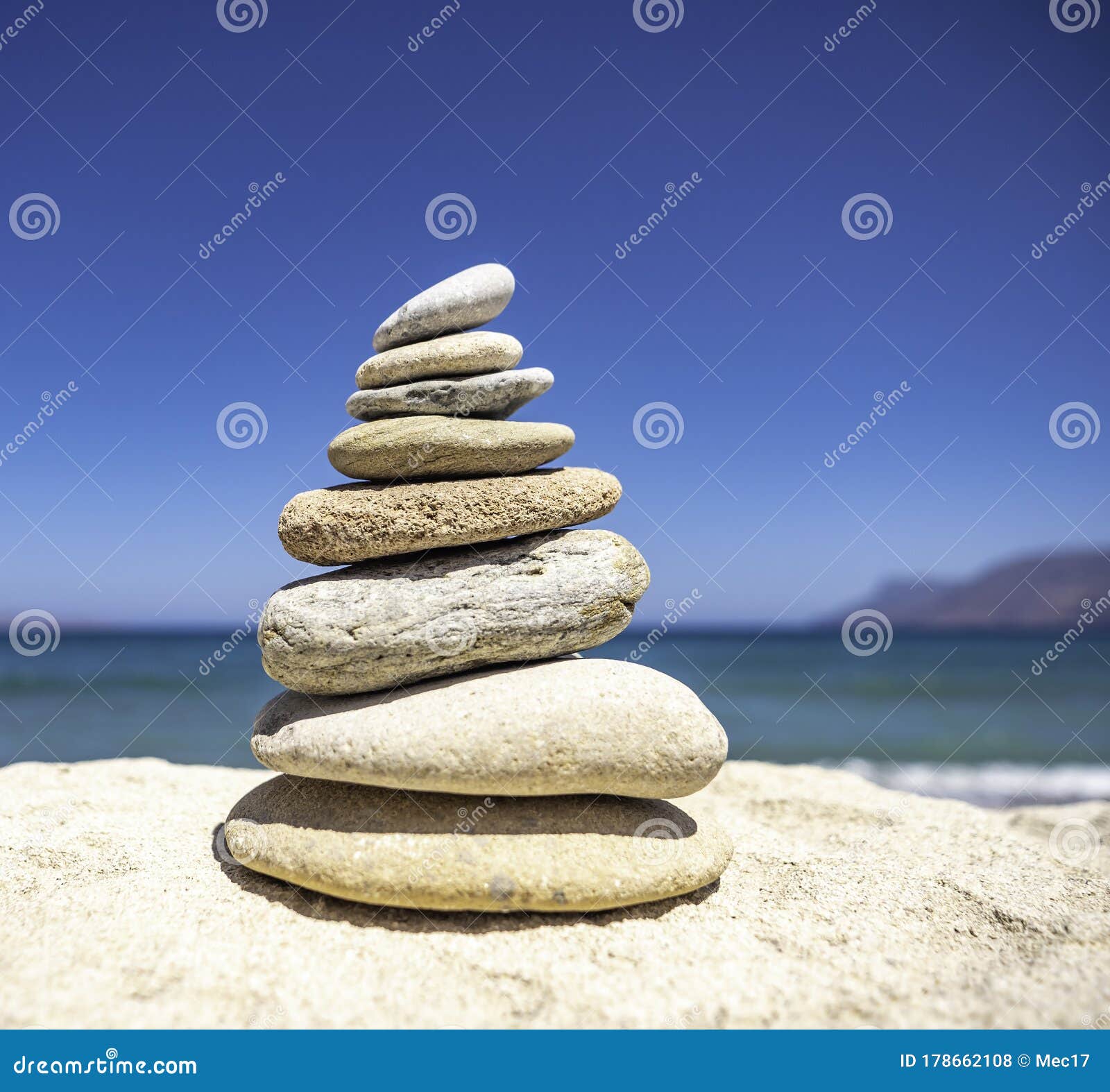 Stack of Zen Stones on Pebble Beach Stock Photo - Image of landscape ...