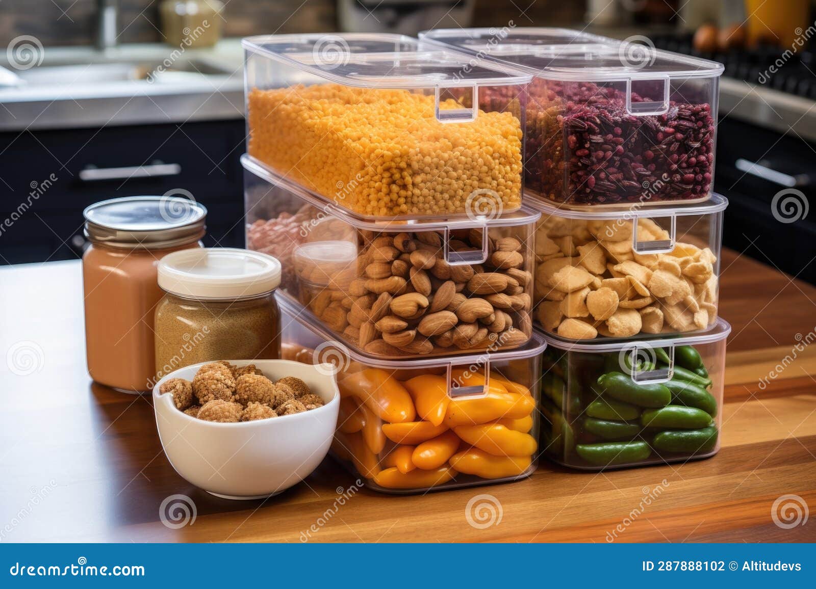 Stackable Clear Pantry Containers with Food Stock Photo - Image of ...