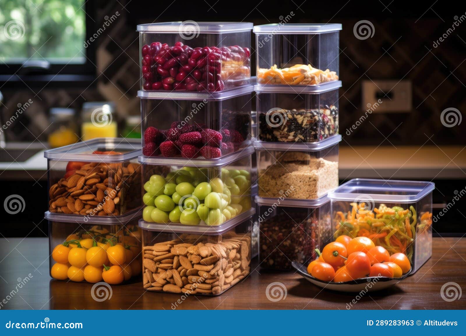 Stackable Clear Pantry Containers with Food Stock Image - Image of ...