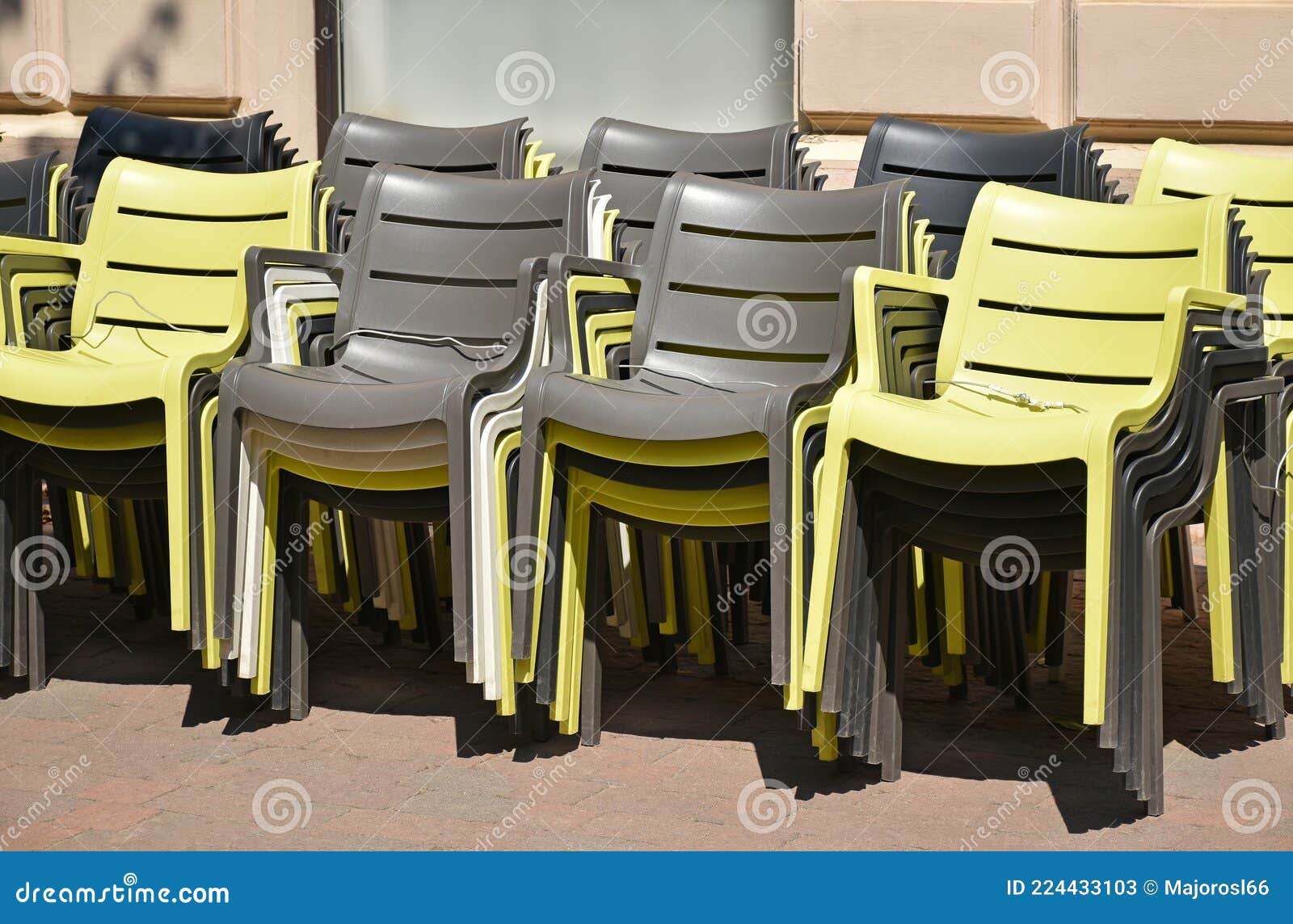 Stackable Plastic Chairs Outdoor on the Street Stock Image - Image of ...