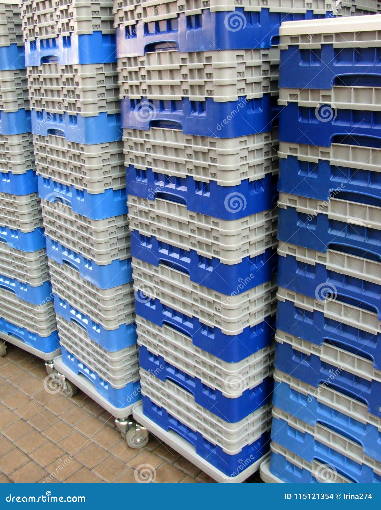 Stackable Plastic Pallets on Wheeled Dollies. Stock Photo - Image of ...