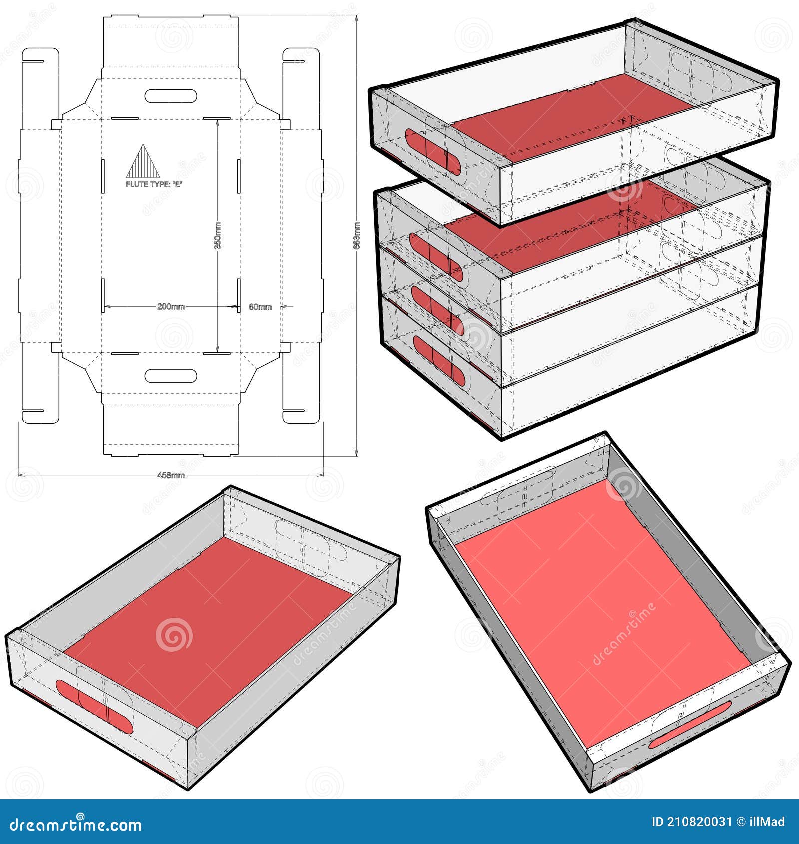Stackable Cardboard Tray, And Die-cut Pattern. Vector Illustration ...