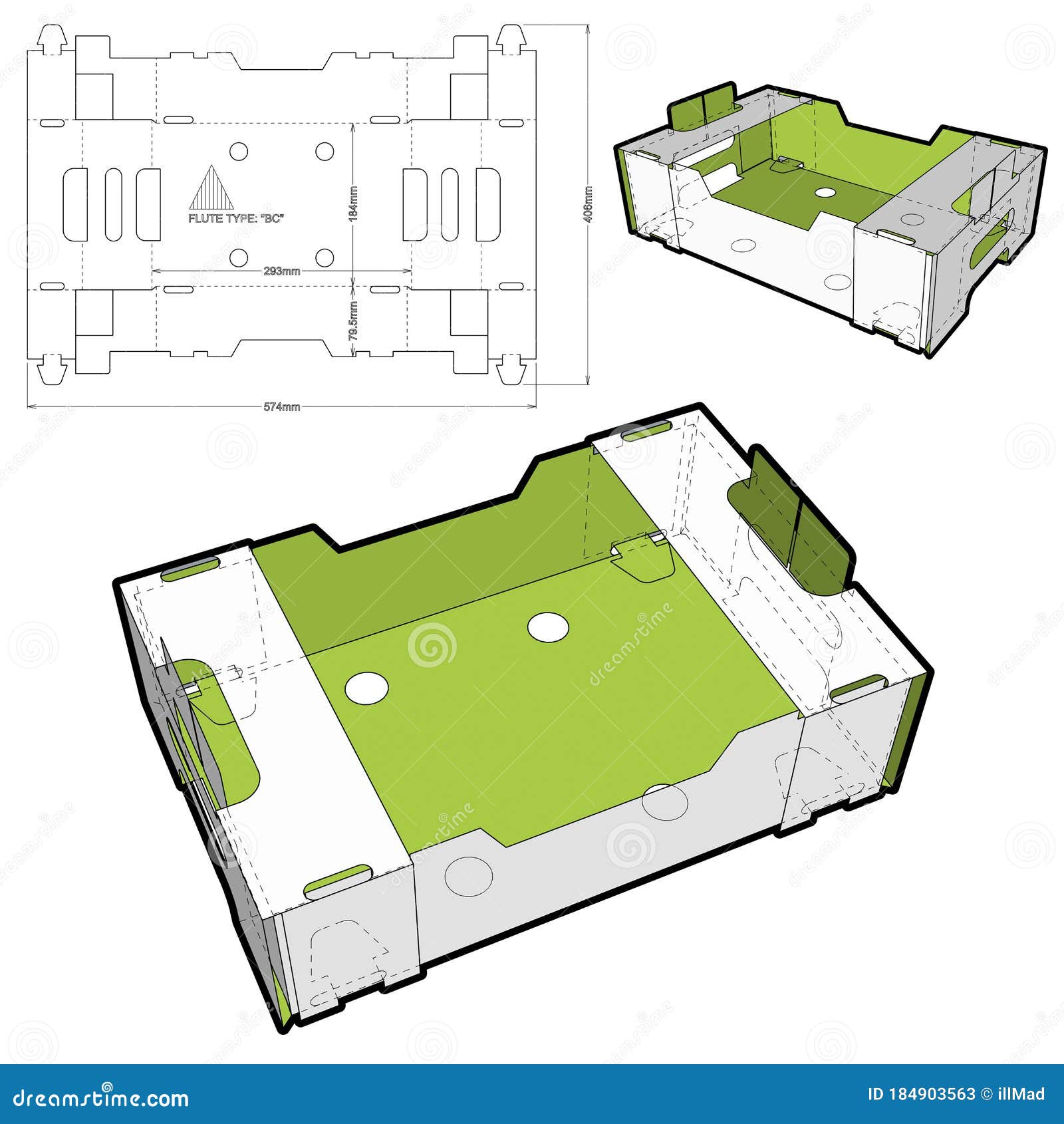 Stackable Retail Double Edge Box And Die-cut Pattern. Cartoon Vector ...