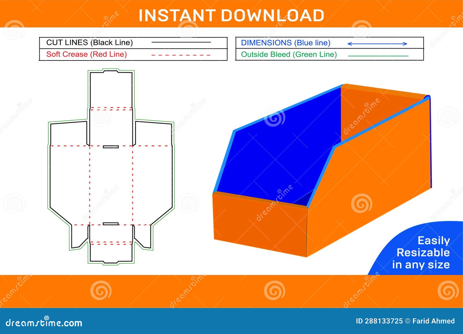 Stackable Storage And Bin Box Dieline Template And 3D Box Design Easily ...