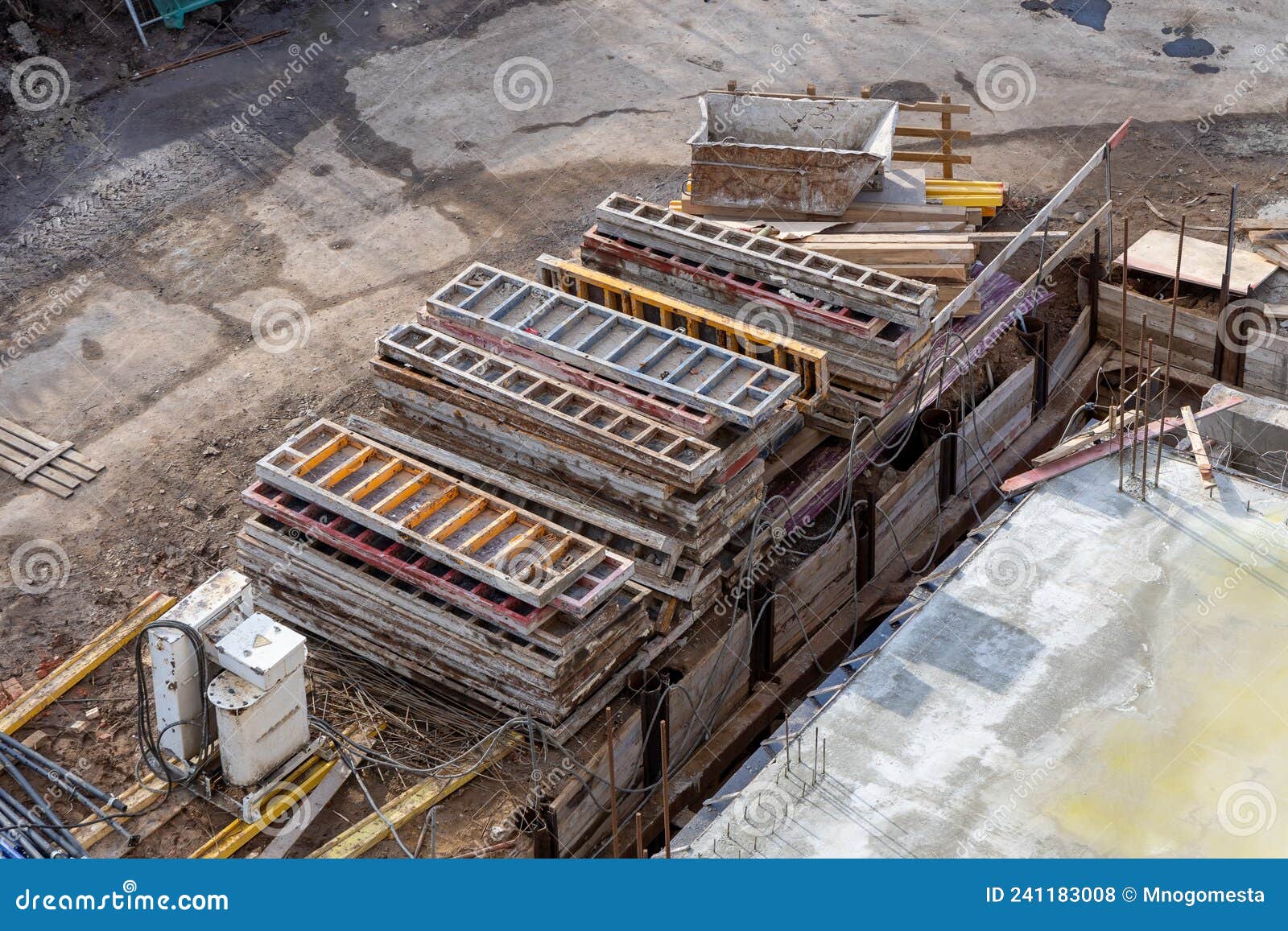 Stacked Aluminum Formwork at a Construction Site. Cast Concrete in the ...